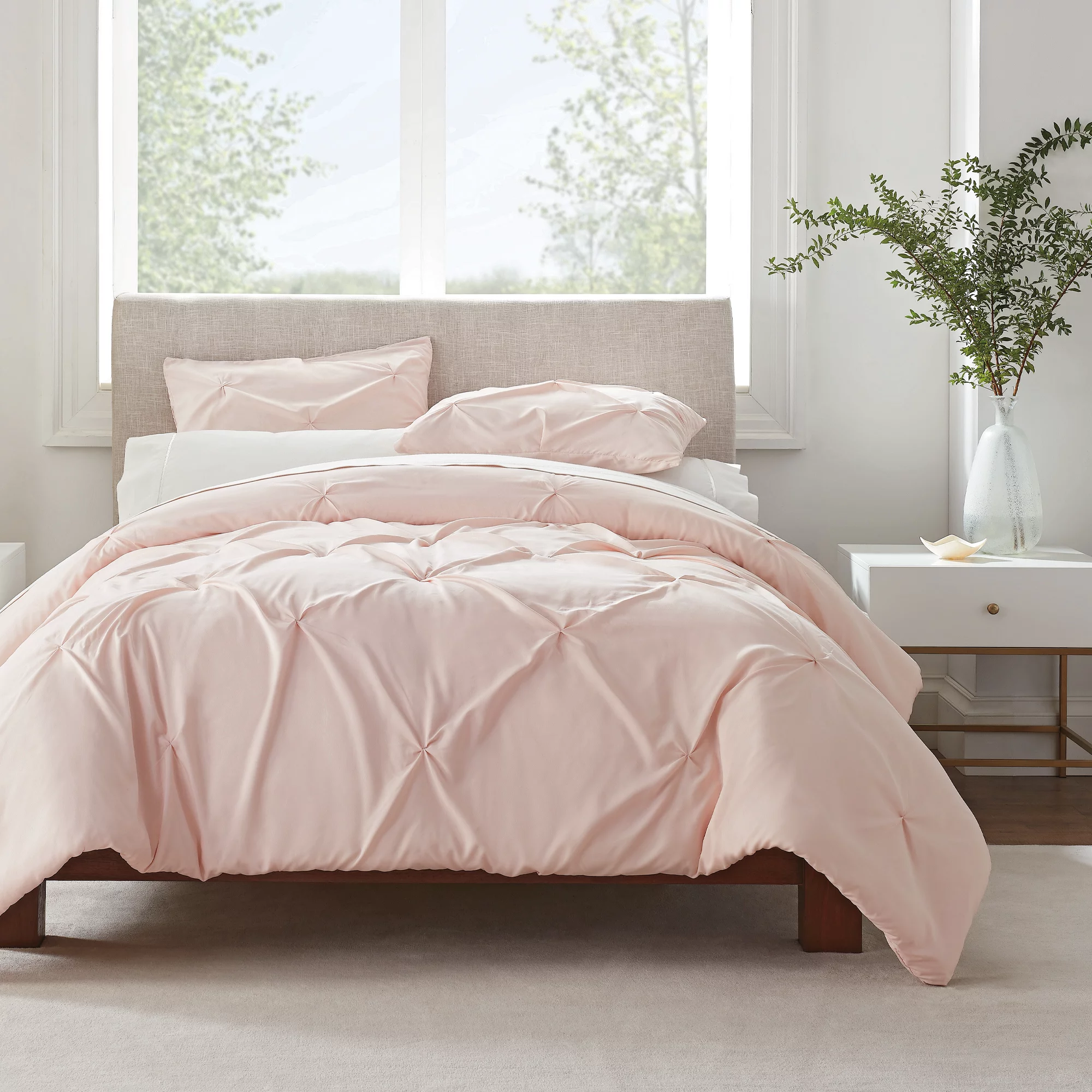 Serta Simply Clean Pleated 3-Piece Solid Duvet Set, Pink, Full/Queen ...