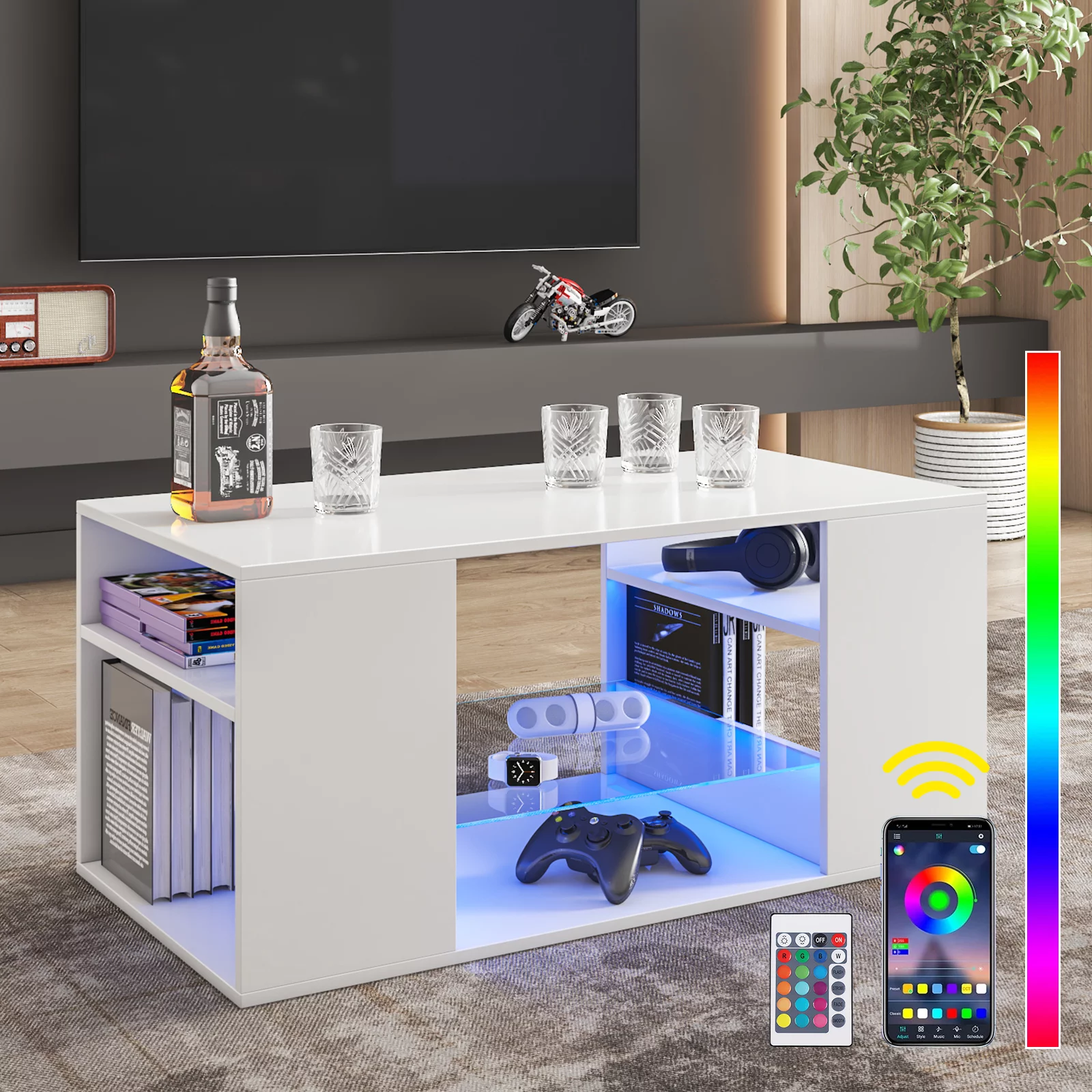Hommpa LED Coffee Table with Glass Display Shelves for Living Room App ...