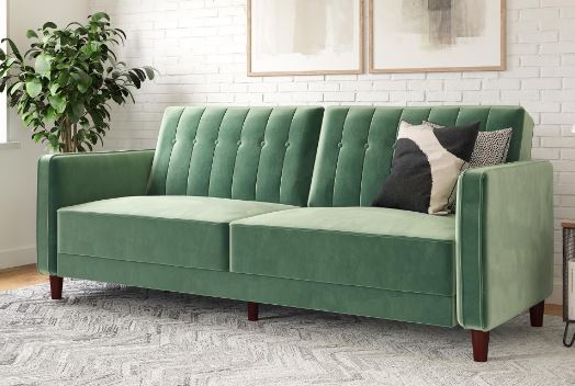 DHP Pin Tufted Transitional Futon, Light Green Velvet ...